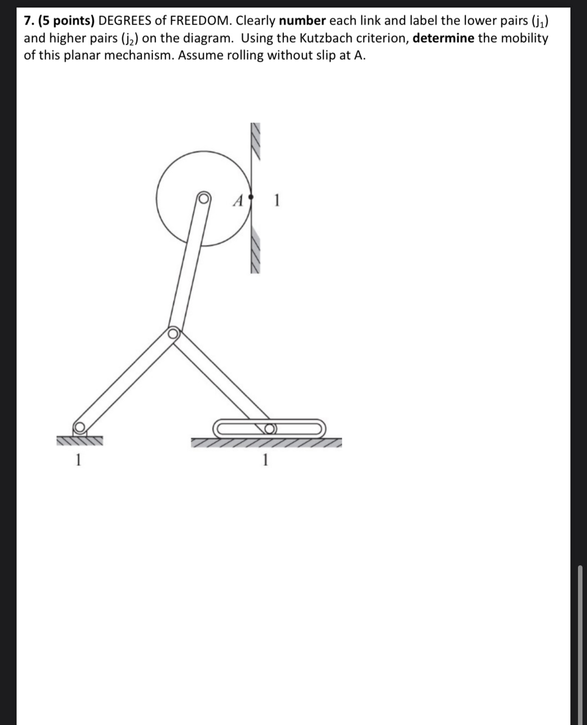 Solved 7. (5 points) DEGREES of FREEDOM. Clearly number each | Chegg.com