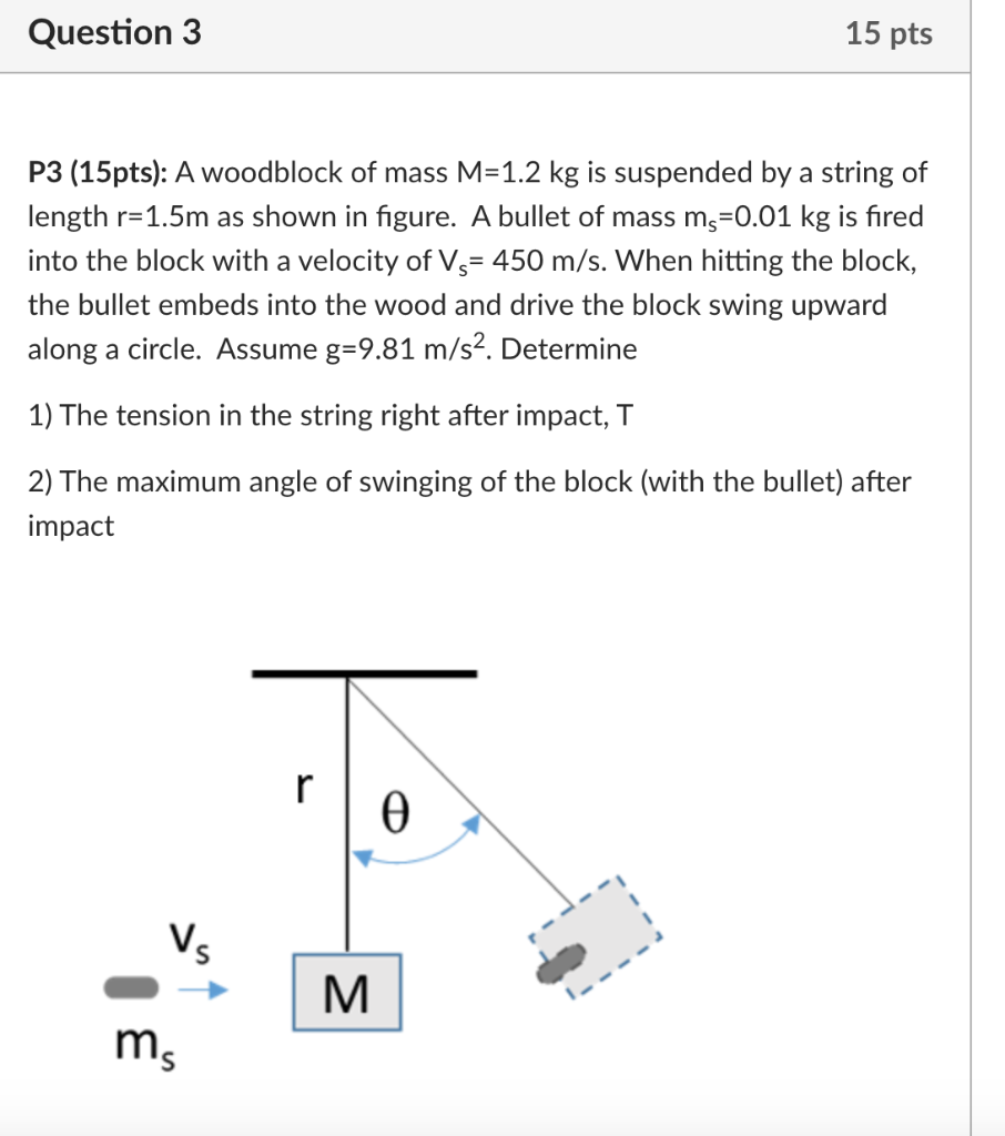 Solved Question 3 15 pts P3 (15pts): A woodblock of mass | Chegg.com