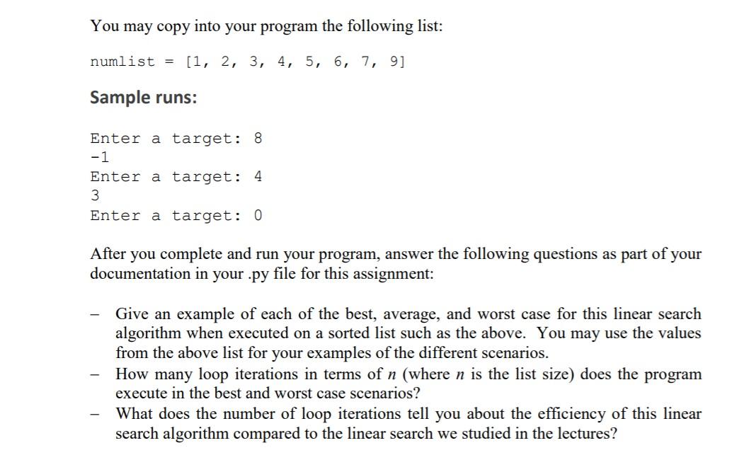 Solved In this question, you will implement a linear search | Chegg.com