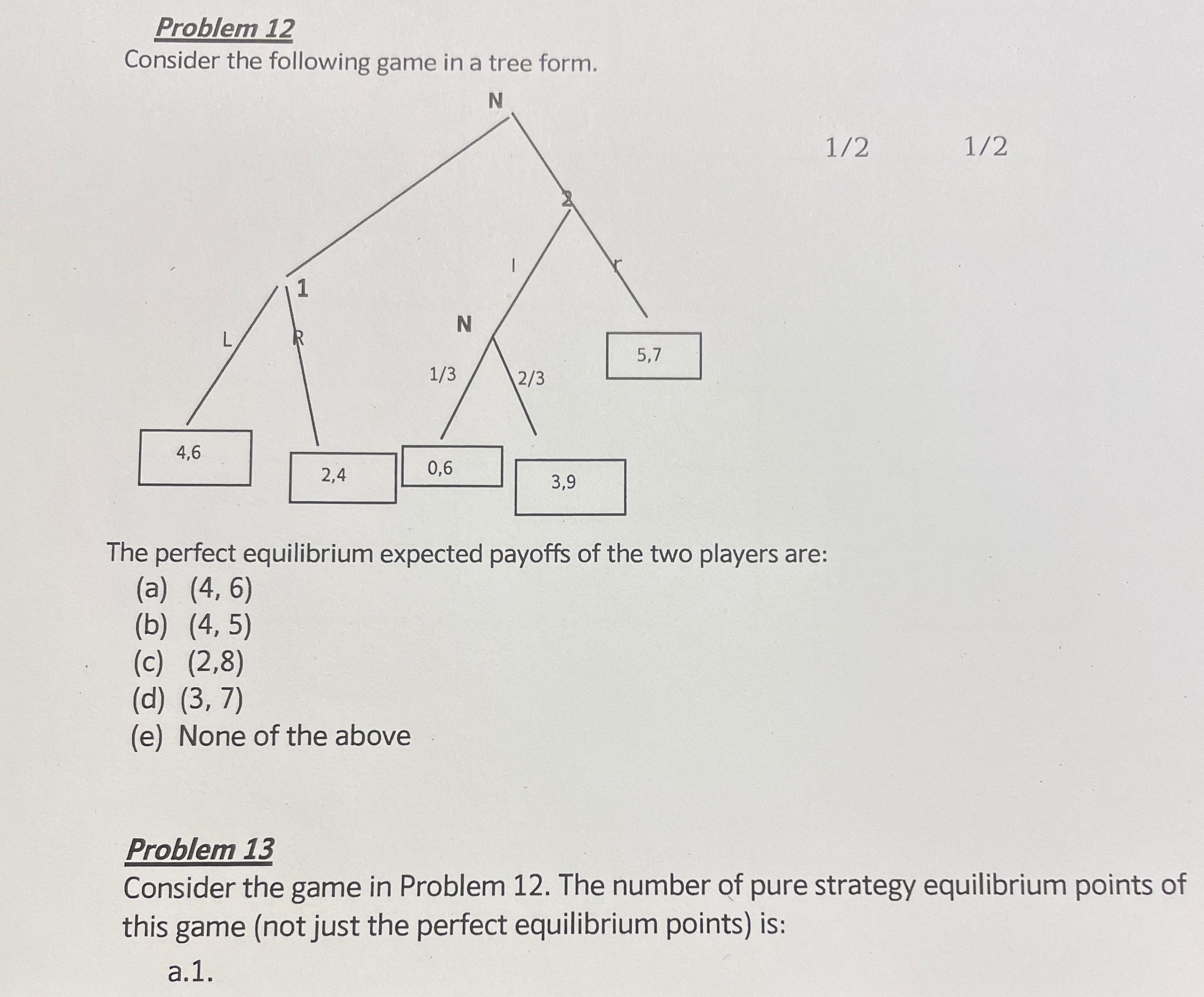 Solved Problem 12 Consider the following game in a tree | Chegg.com