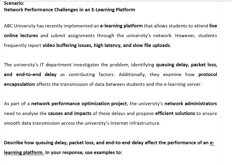 Solved Scenario:Network Performance Challenges in an | Chegg.com