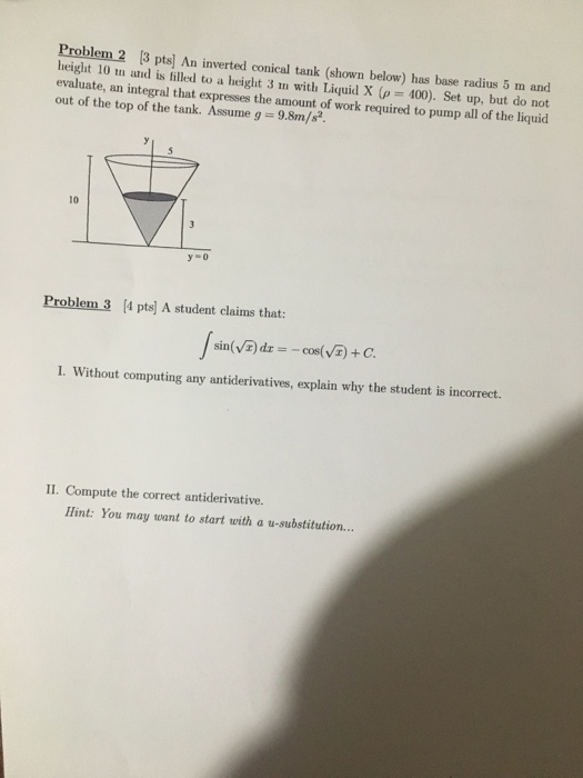 Solved An inverted conical tank (shown below) has base | Chegg.com