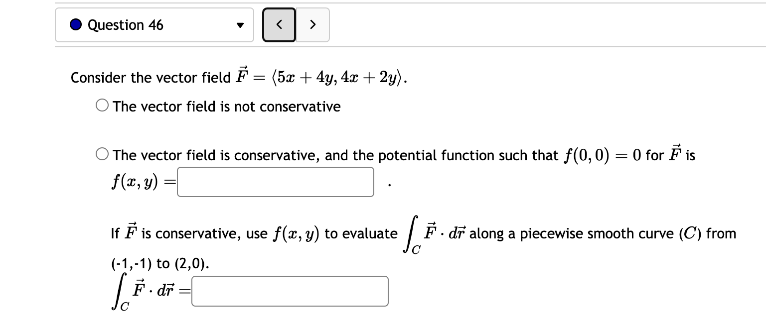 Solved Consider the vector field vec(F)=(:5x+4y,4x+2y:).The | Chegg.com