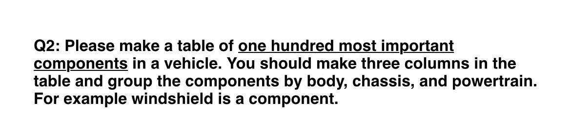 Solved Q2: Please make a table of one hundred most important | Chegg.com