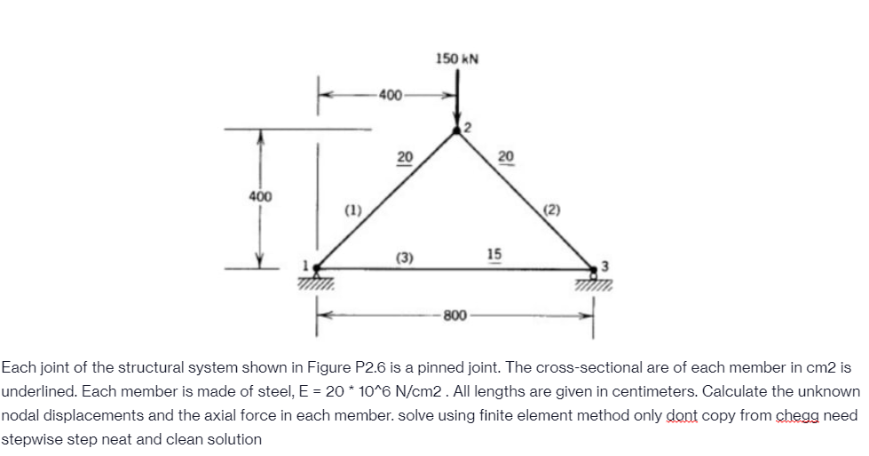 Solved 150 KN F 400 20 20 400 (1) (2) (3) 15 800 Each joint | Chegg.com