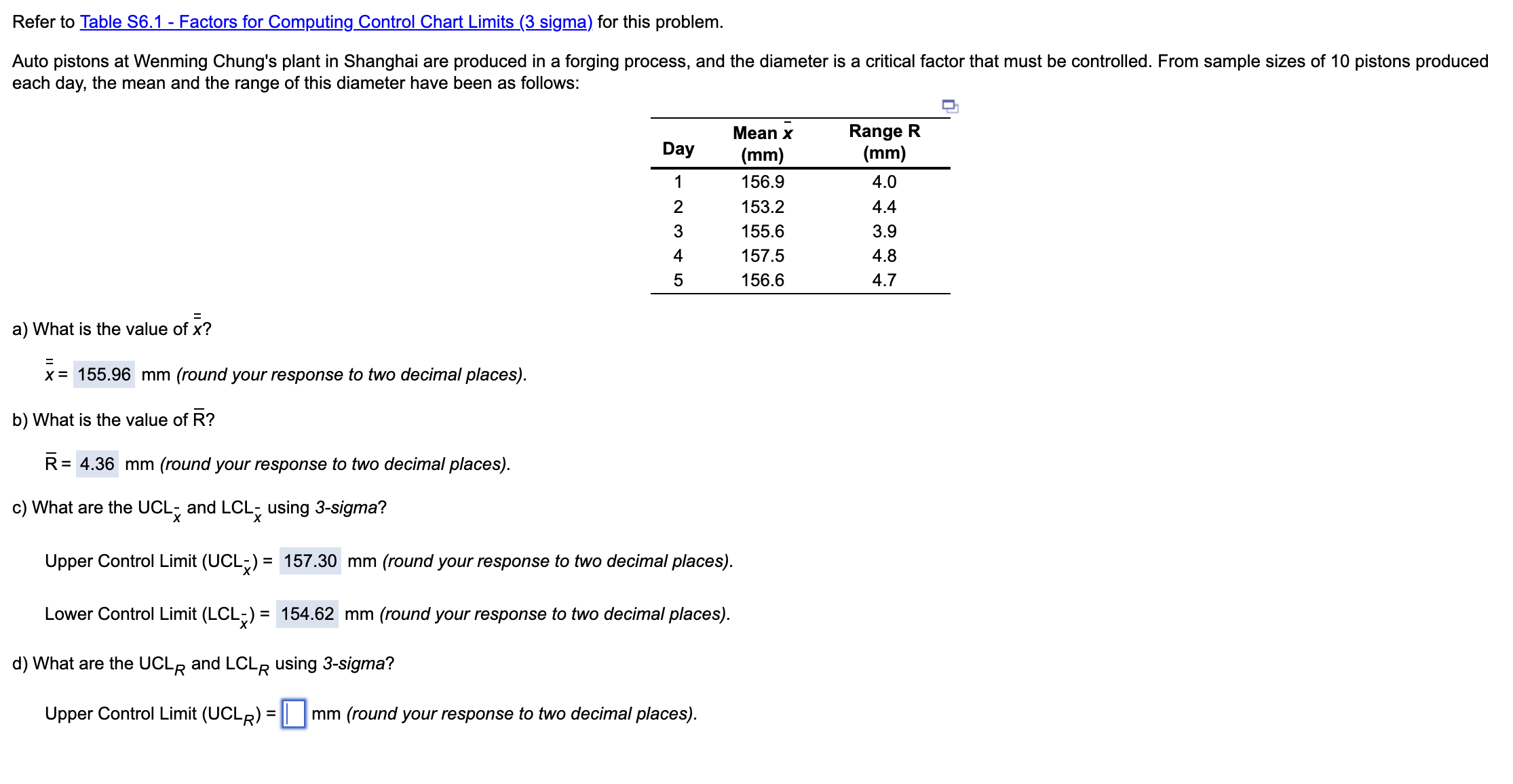 Solved Refer to Table S6.1 - ﻿Factors for Computing Control | Chegg.com