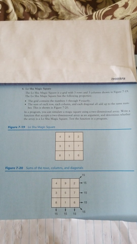 Solved 8. Lo Shu Magic Square The Lo Shu Magic Square is a | Chegg.com