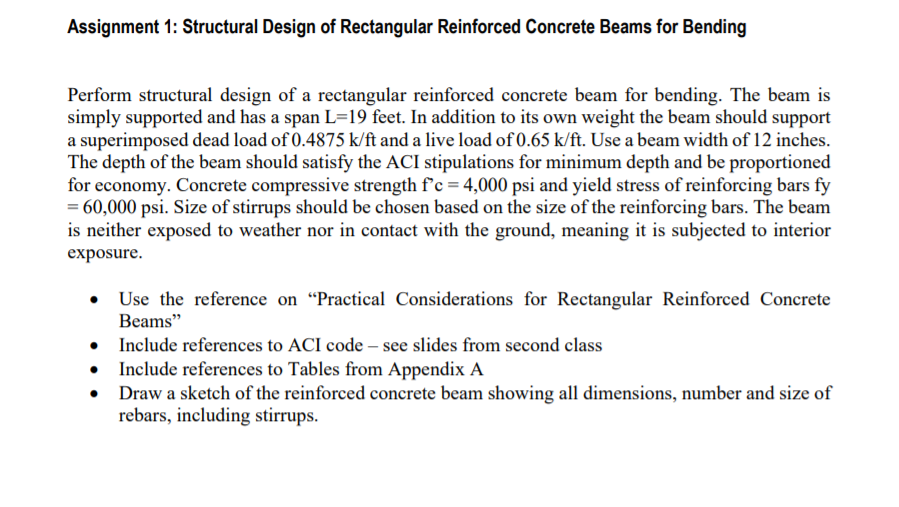 Solved Assignment 1: Structural Design of Rectangular | Chegg.com