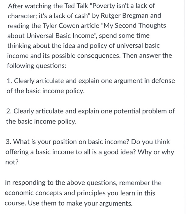 Solved After watching the Ted Talk "Poverty isn't a lack of | Chegg.com