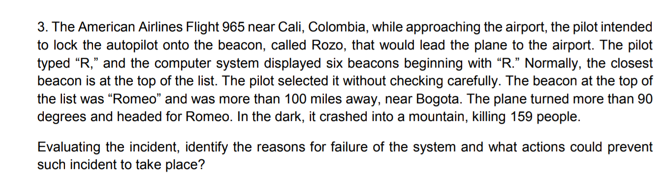 Solved 3. The American Airlines Flight 965 near Cali, | Chegg.com