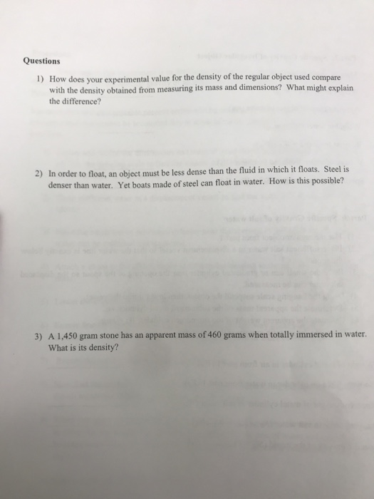 Solved Questions 1) How does your experimental value for the | Chegg.com