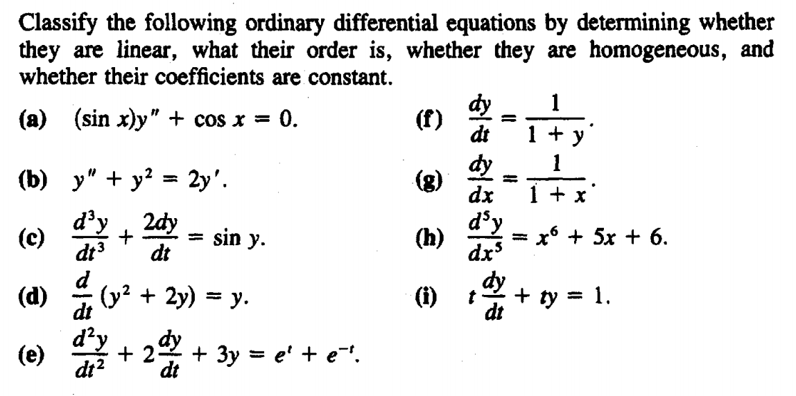 Solved Classify the following ordinary differential | Chegg.com