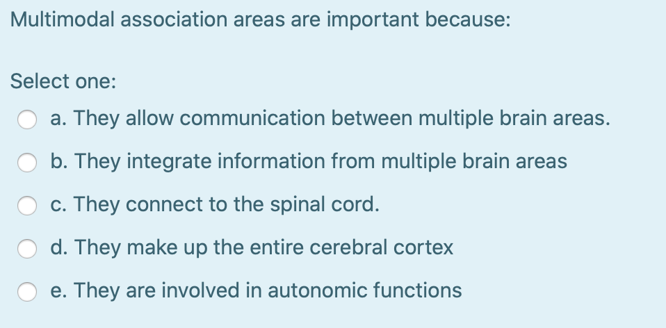 Solved Multimodal association areas are important because: | Chegg.com