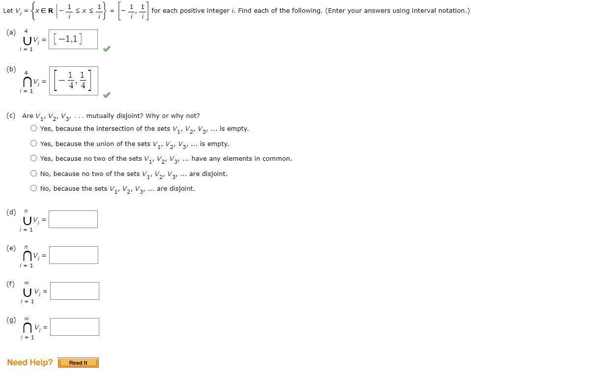 Solved Vi={x∈R∣−i1≤x≤i1}=[−i1,i1] for each positive integer | Chegg.com