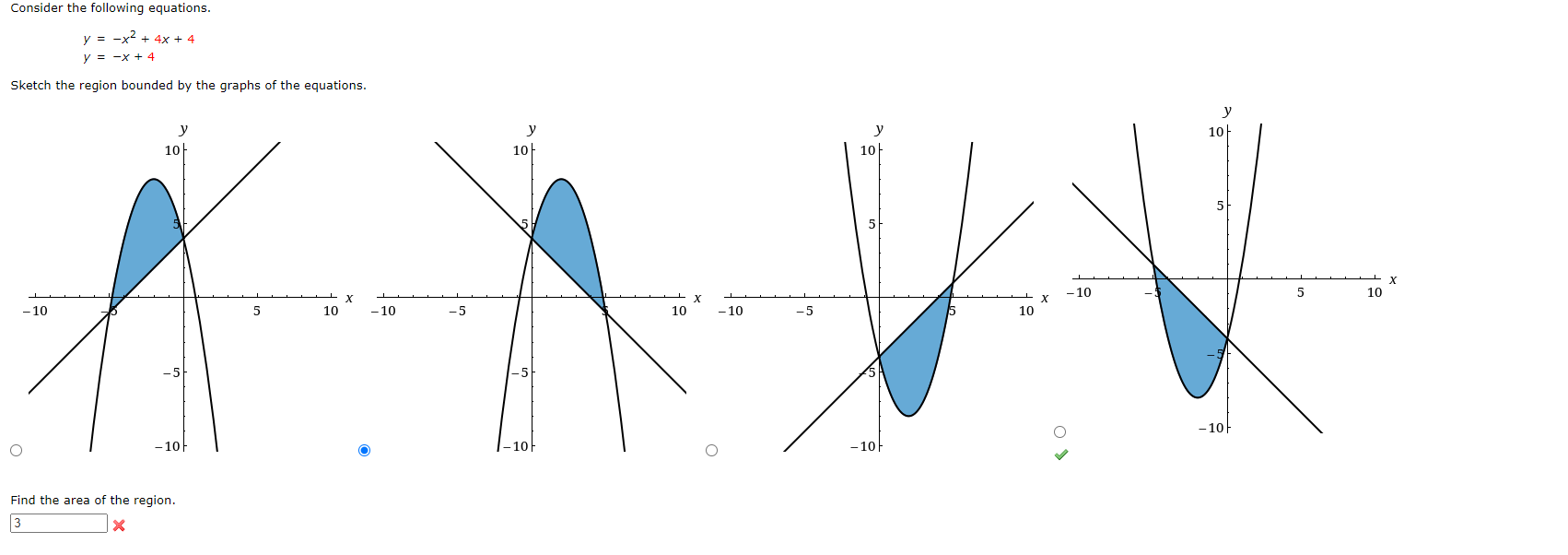 Solved Consider the following equations. y = -x2 + 4x + 4 y | Chegg.com