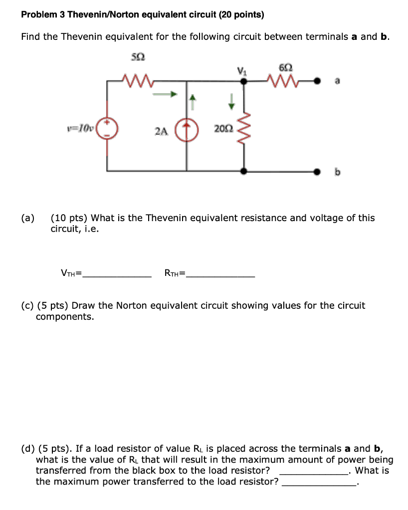 Solved Problem 3 Thevenin/Norton equivalent circuit (20 | Chegg.com