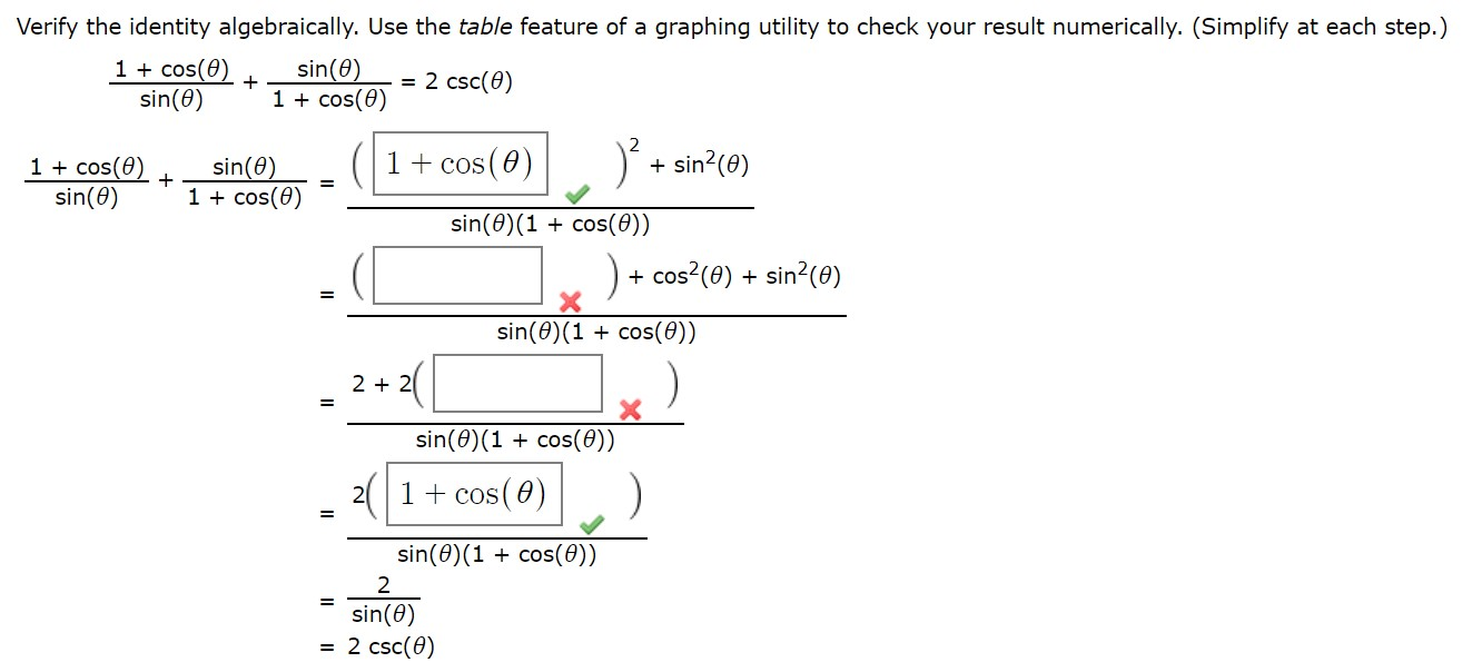 Solved Verify the identity algebraically. Use the table | Chegg.com