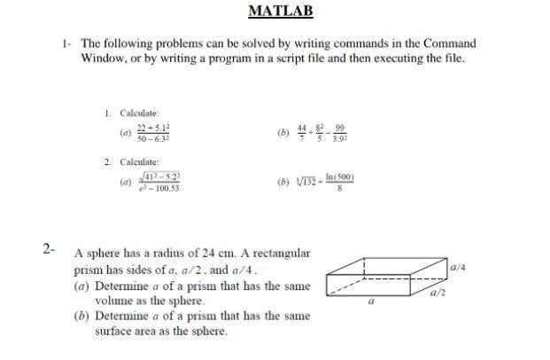 Solved MATLAB 1. The following problems can be solved by | Chegg.com