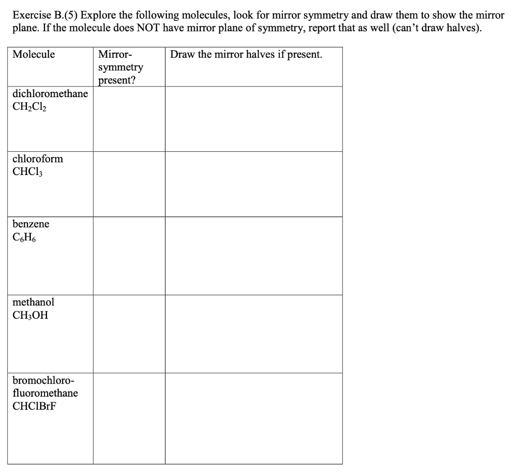 Solved Exercise B.(5) Explore the following molecules, look | Chegg.com