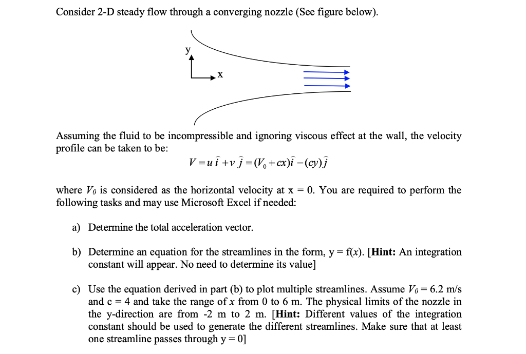 Consider 2-D steady flow through a converging nozzle | Chegg.com