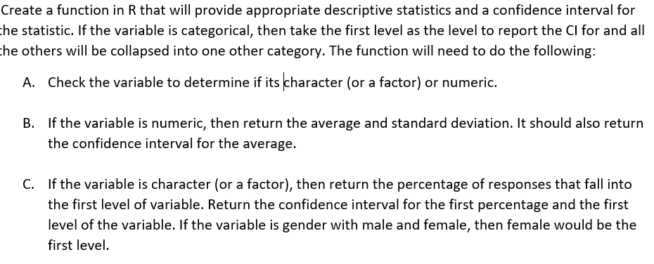 Solved Create a function in R that will provide appropriate | Chegg.com