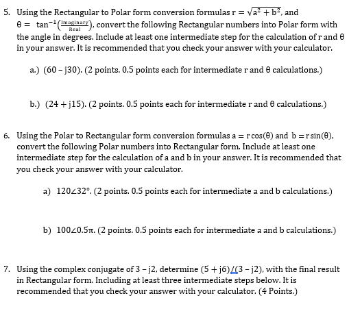 Solved 5. Using the Rectangular to Polar form conversion | Chegg.com