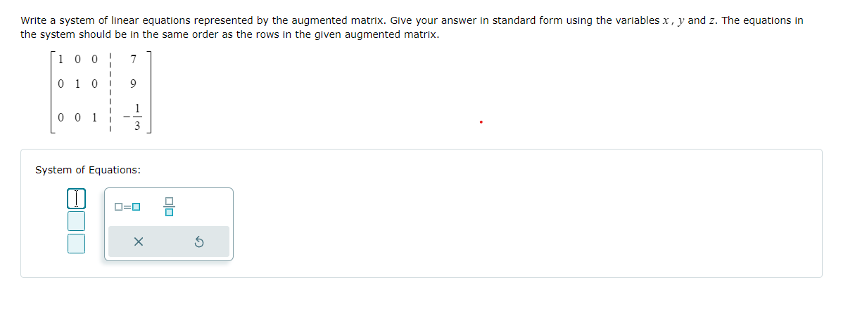 Solved Write a system of linear equations represented by the | Chegg.com