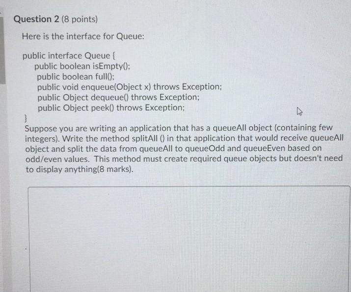 Solved Question 2 8 Points Here Is The Interface For 