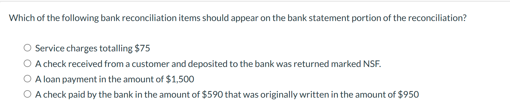 Solved Which of the following bank reconciliation items | Chegg.com