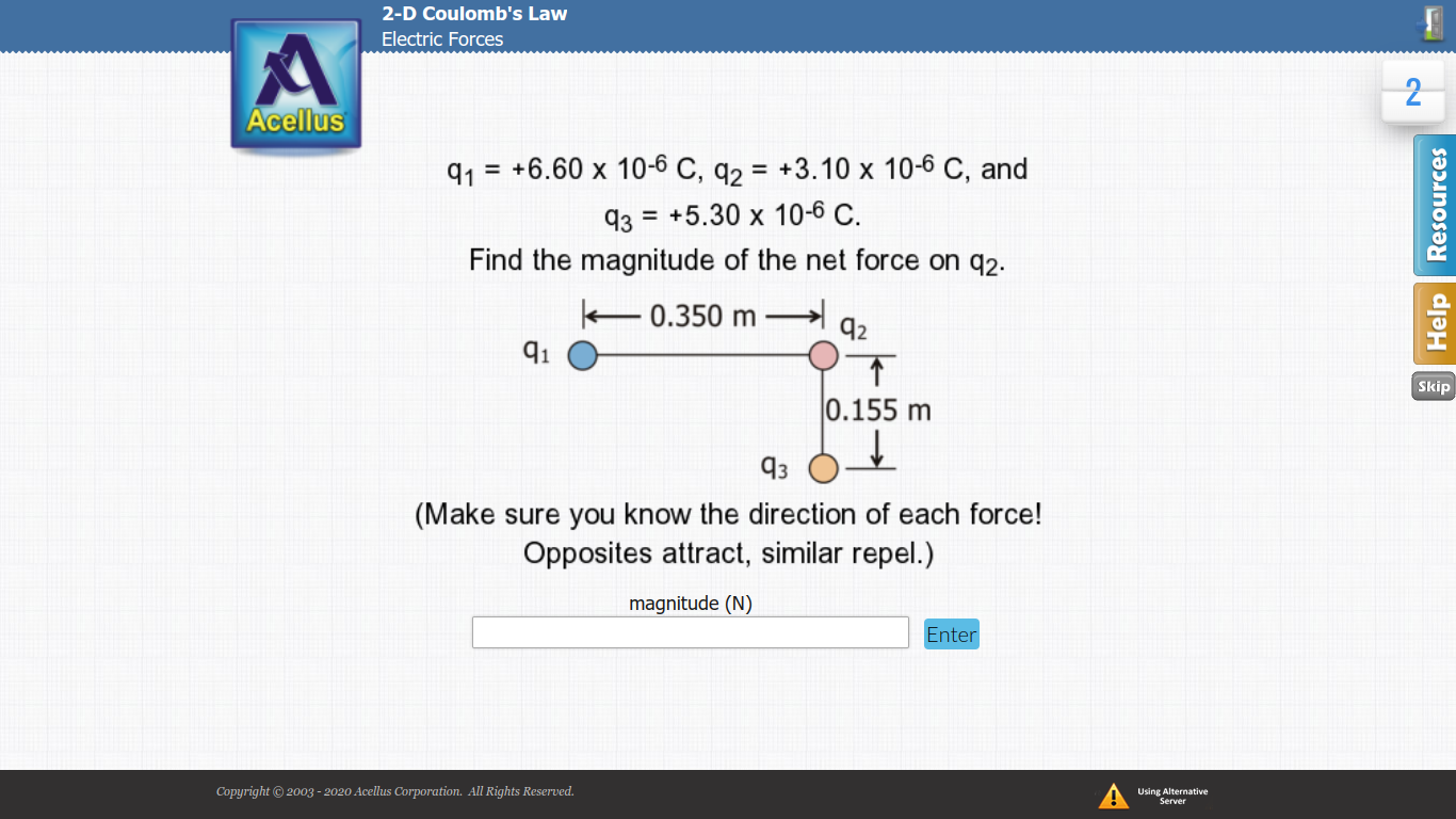 Solved 2-D Coulomb's Law Electric Forces q 2 Acellus 91 = | Chegg.com