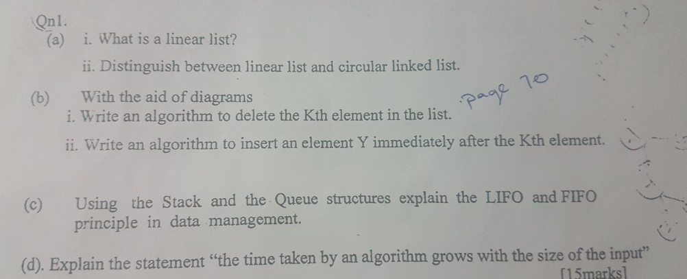 Solved Onl. (a) i. What is a linear list? ii. Distinguish | Chegg.com