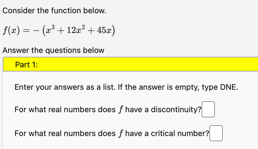 Solved Consider the function below.f(x)=-(x3+12x2+45x)Answer | Chegg.com