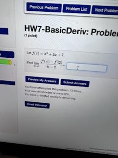 Solved HW7-BasicDeriv: Proble (t pointe Letf(x)=x5+3x+7 Find | Chegg.com