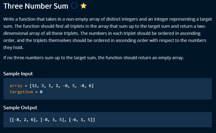 Solved Three Number Sum Write a function that takes in a | Chegg.com