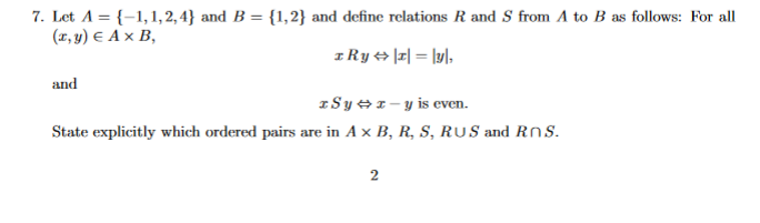 Solved 7. Let A={−1,1,2,4} and B={1,2} and define relations | Chegg.com