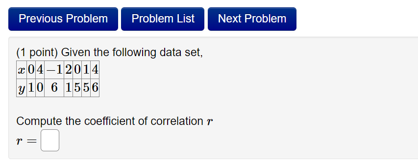 Solved (1 point) Consider the following small data set. Find | Chegg.com