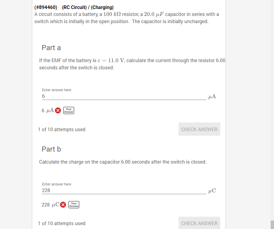 Solved (#894460) {RC Circuit)/(Charging) A circuit consists | Chegg.com