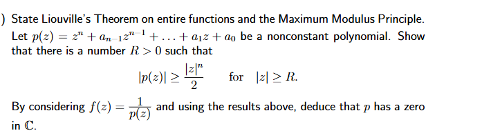 Solved State Liouville's Theorem on ﻿entire functions and | Chegg.com