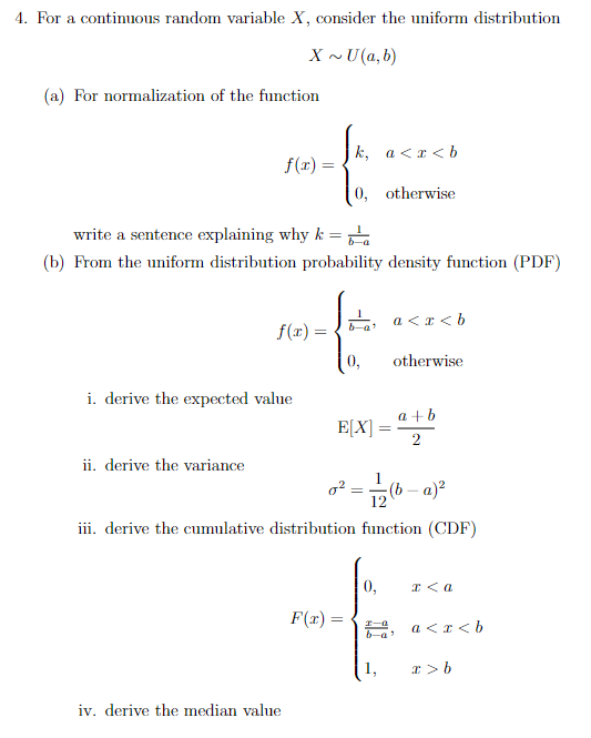 Solved 4. For a continuous random variable X, consider the | Chegg.com