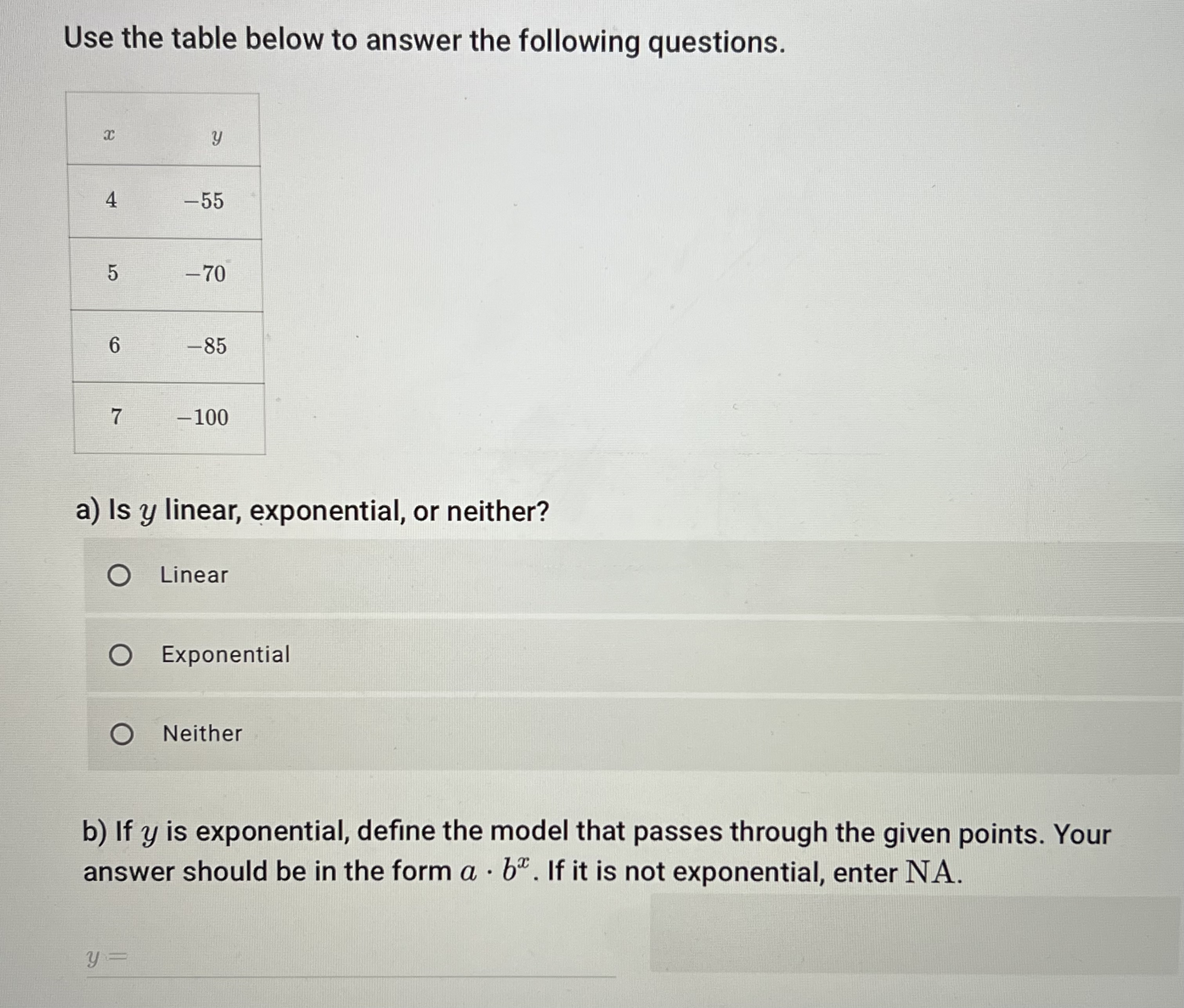 Solved Use the table below to answer the following | Chegg.com