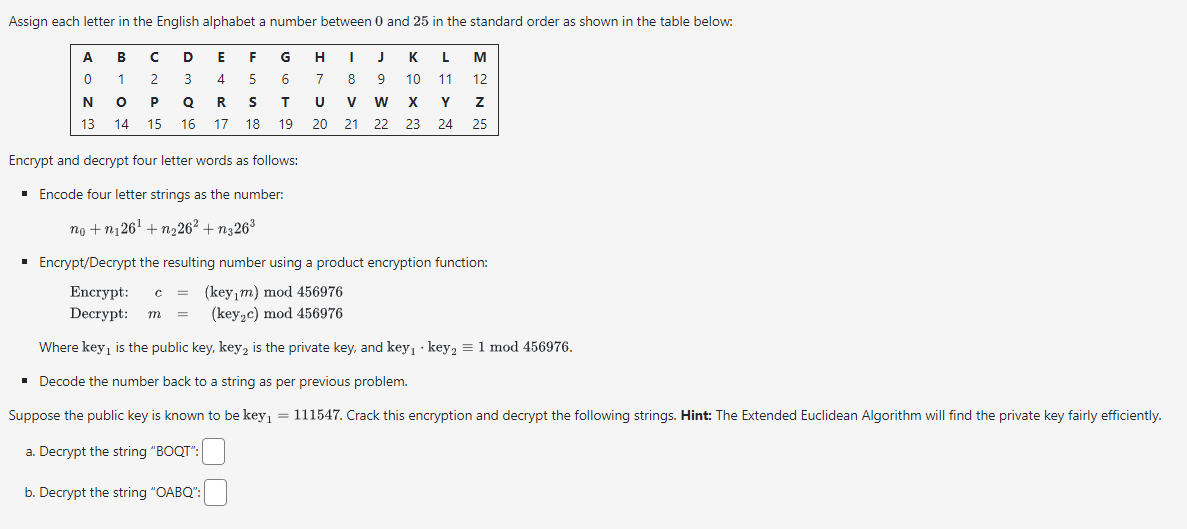 Solved Assign each letter in the English alphabet a number | Chegg.com
