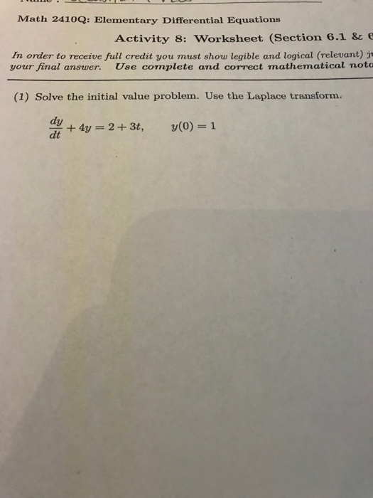 Solved Math 2410Q: Elementary Differential Equations | Chegg.com