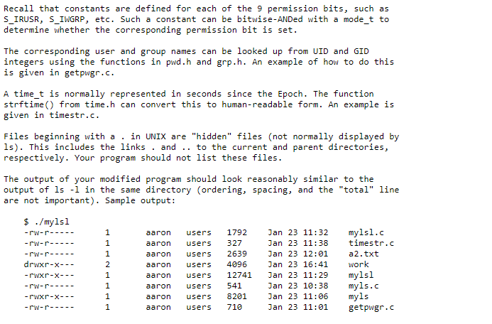 Solved The program myls.c of a directory, similar to the ls | Chegg.com