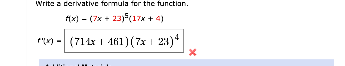 Solved Write A Derivative Formula For The Function F X 7x