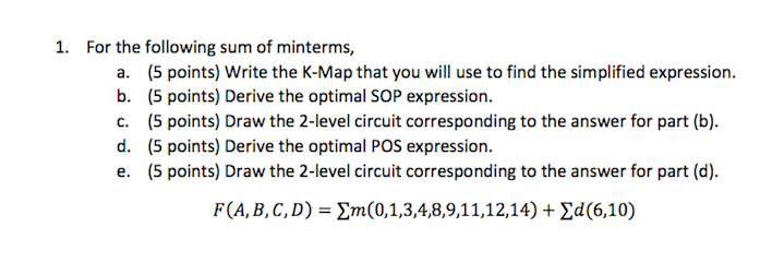 Solved 1. For the following sum of minterms, a. (5 points) | Chegg.com