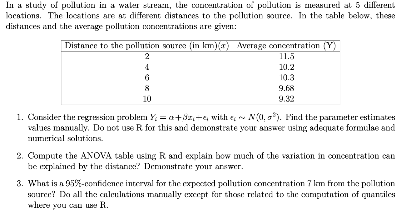 Solved In a study of pollution in a water stream, the | Chegg.com