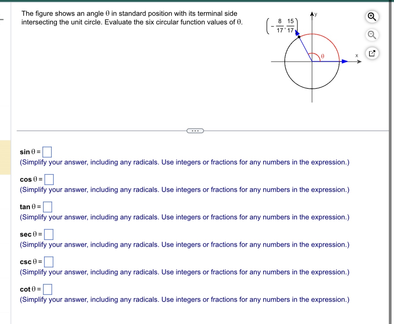 Solved The figure shows an angle θ in standard position with | Chegg.com