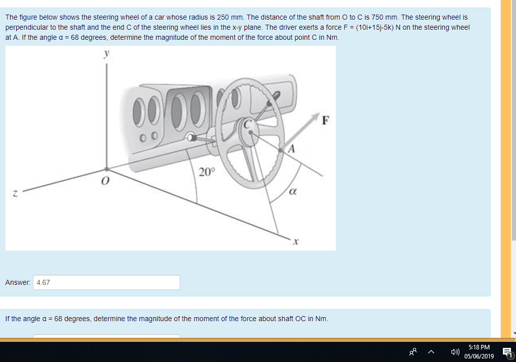 Solved The figure below shows the steering wheel of a car | Chegg.com