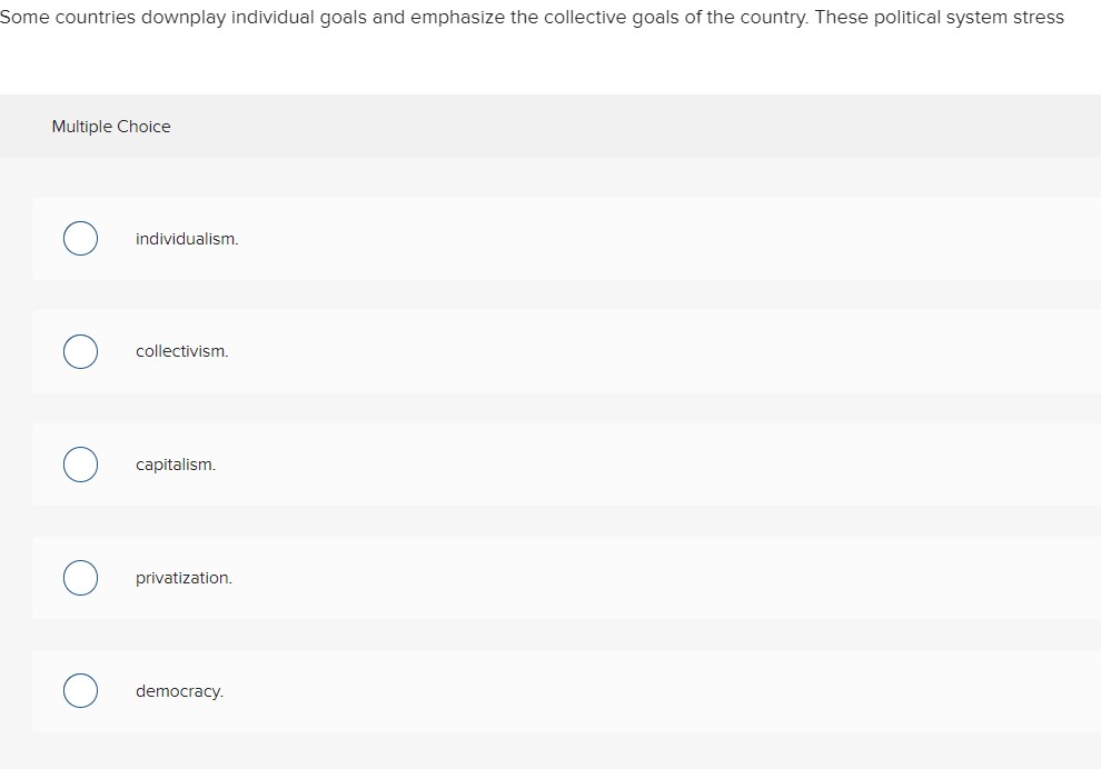 Solved A nation based on individualism would agree that | Chegg.com