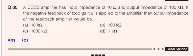 Solved Q.60 A CCCS amplifier has input impedance of 10 s2 | Chegg.com